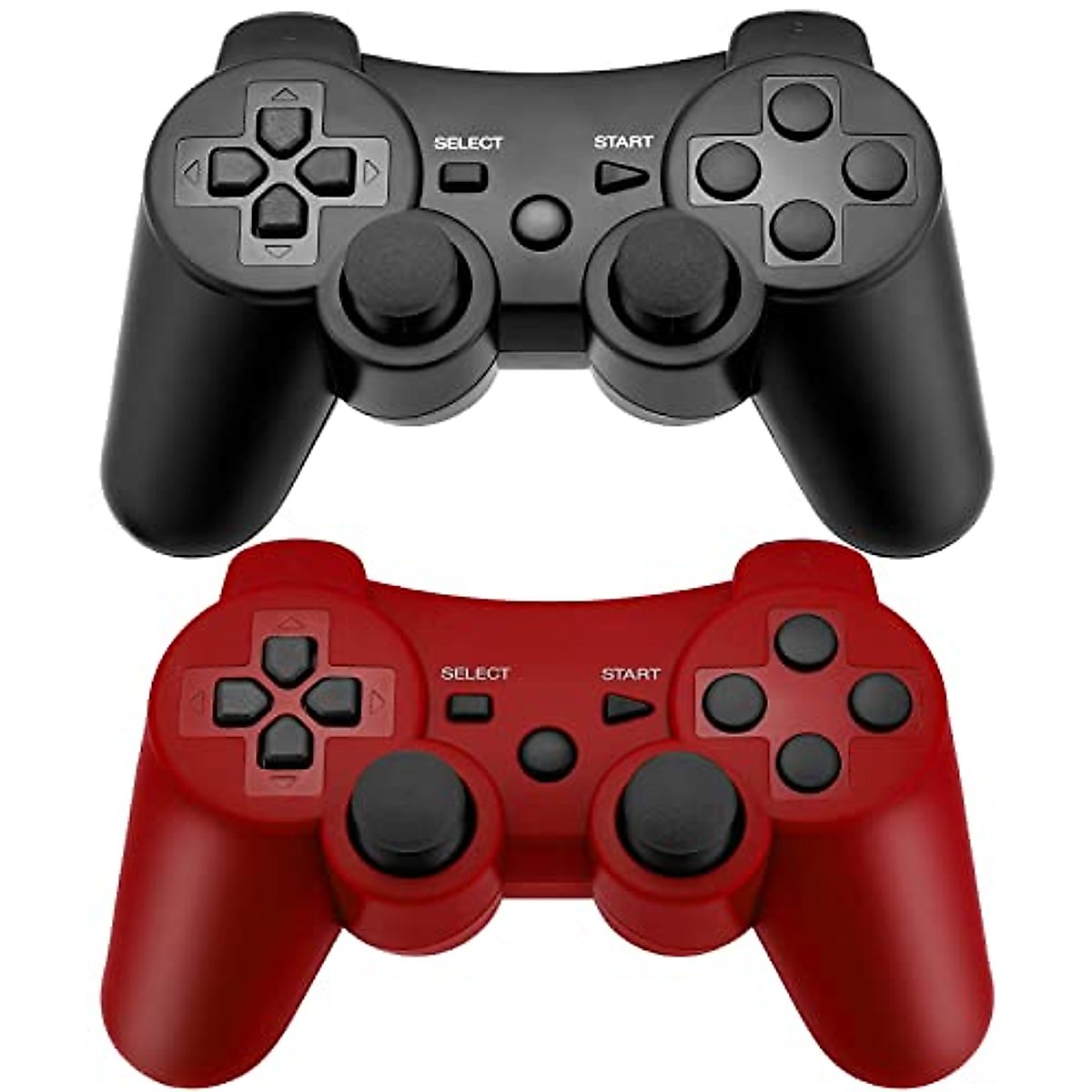Ceozon PS3 Controller Six-Axis Dual Vibration Wireless Gamepad for Play-Station 3 Controller with Charging Cords 2 Pack Black + Red