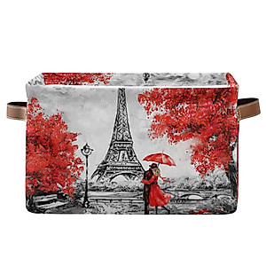 ALAZA Oil Painting Paris Eiffel Tower Large Storage Basket with Handles Foldable Decorative 1 Pack Storage Bin Box for Organizing Living Room Shelves Office Closet Clothes