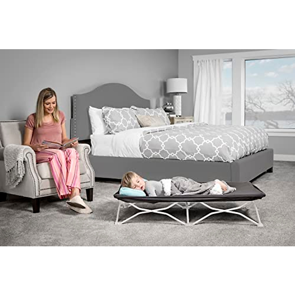 Regalo Portable My Cot, Gray, Toddler Cot, 48" Long, 24.5" Wide, Toddler Bed, Includes Fitted Sheet