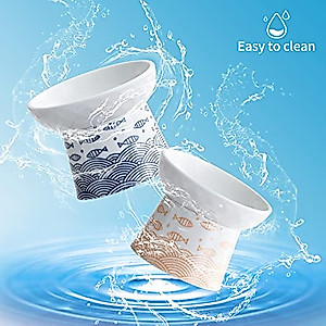 Ceramic Raised Cat Bowls, Elevated Tilted Cat Food and Water Bowls Set, Porcelain Stress Free Pet Feeder Dish for Cats and Small Dogs, Dishwasher and Microwave Safe, Set of 2