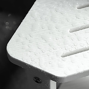 YIGII Corner Shower Stool - Waterproof Bathroom Shower Bench with Adjustable Feet, Non-Slip Corner Bench with Storage Shelf for Shaving Legs, Indoor/Outdoor Use, White