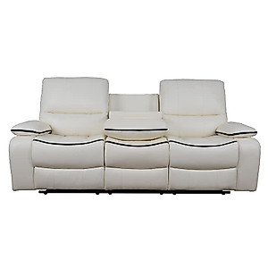 GEBADOL Living Room Furniture, Leather Recliner Sofa, Manual Reclining Sofa with Cup Holder for House/Bedroom/Office/Apartment, White/1 Piece
