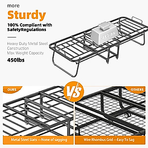 Espsilto Folding Bed with Mattress, 75" x31‘’RollAway Bed for Adults, Portable Foldable Bed for Guest with Memory Foam Mattress on Wheels for Saving Space