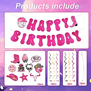 26pcs Cowgirl Birthday Party Decorations, Y2K Preppy Birthday Decorations Cowgirl Party Hanging Swirl Banner Decorations Bachelorette Party Decorations for Girls Women Cowgirl Theme Party (Pattern 1)