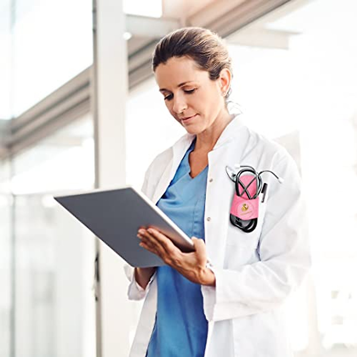 Stethoscope Holder Hip Clip with Upgraded Secure Magnetic Closure - Our Hygienic Stethoscope Clip is Designed to Hold All Brands & Styles - Includes Replacement Stethoscope Ear Tips (Sparkle)