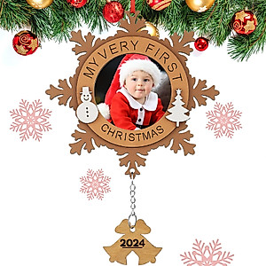 Jetec Baby's First Christmas Photo Ornament 2025 My Very First Christmas Photo Frame Xmas Baby's 1st Keepsake Picture for Newborn Baby Christmas Tree Decor