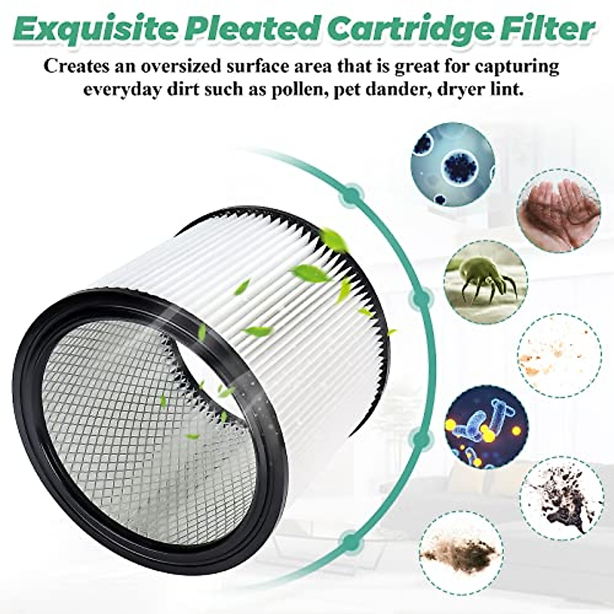 Replacement Cartridge Filter for Shop Vac 90304 90350 90333 by Techecook - 90350 90304 Shop Vac Filter fit Most Shop Vac Wet/Dry Vacuum 5 Gallon and Above, Reusable and Washable Synthetic Material