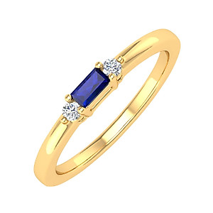 0.15 Carat Baguette Shape Blue Sapphire and Round White Diamond Wedding Band Ring in 10K Yellow Gold (Ring Size 7)