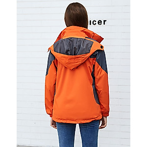 Amxiway Women's Mountain Waterproof Windproof Fleece 3 in 1 Jacket Ski Hooded Rain Coat(Orange,L)