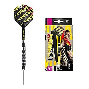 Target Darts Dimitri Van den Bergh Dream Maker 22G 80% Tungsten Swiss Point Steel Tip Darts Set, Black, Yellow and Red (DIMI80% Steel)