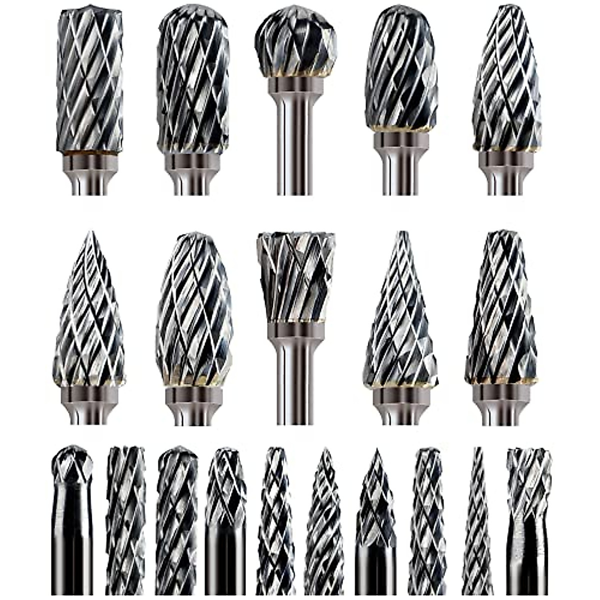 Mars-Rock Carbide Burr Set Compatible with Dremel 1/8" Shank 20PCS Die Grinder Rotary Tool Rasp Wood Carving Bits Accessories Attachments Metal Grinding Engraving Cutting Trimming Porting Double Cut