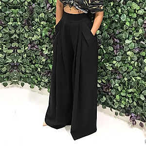 MESLIMA Palazzo Pants for Women High Waist Wide Leg Stretchy Loose Fit Casual Trousers with Pocket