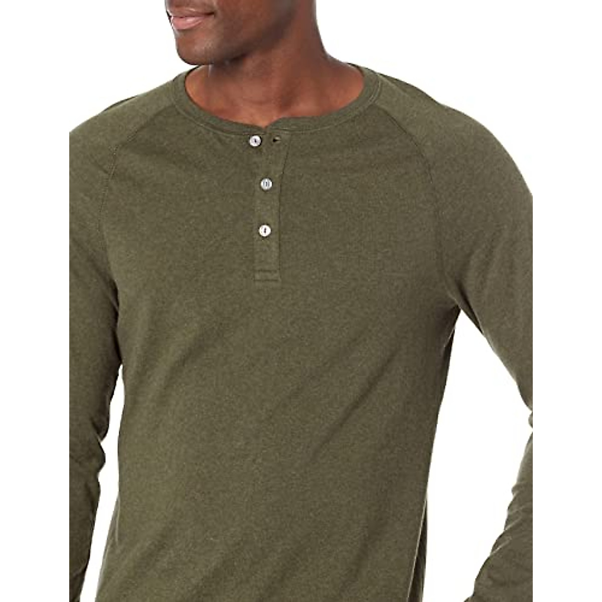 Amazon Essentials Men's Slim-Fit Long-Sleeve Henley Shirt, Olive Heather, Medium