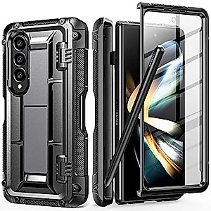 ZtotopCases for Samsung Galaxy Z Fold 4 5G (2022), Full-Body Dual Layer Rugged Case with Built-in Screen Protector & Kickstand & S Pen Slot Drop Protection Shockproof, Black