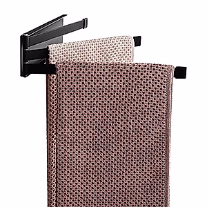 YEAVS Swing Towel Holder Rack Matte Black, Wall Mounted Towel Bar Swivel with 3-Arm for Bathroom Kitchen Storage