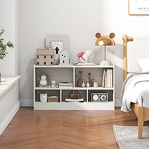 LOKO 2 Tier 5 Cube Bookcase, Open Shelf Storage Cabinet, Wooden Display Cabinet Shelf, Multipurpose Bookshelf for Living Room, Bedroom, Hallway, Home Office, Classroom (White)