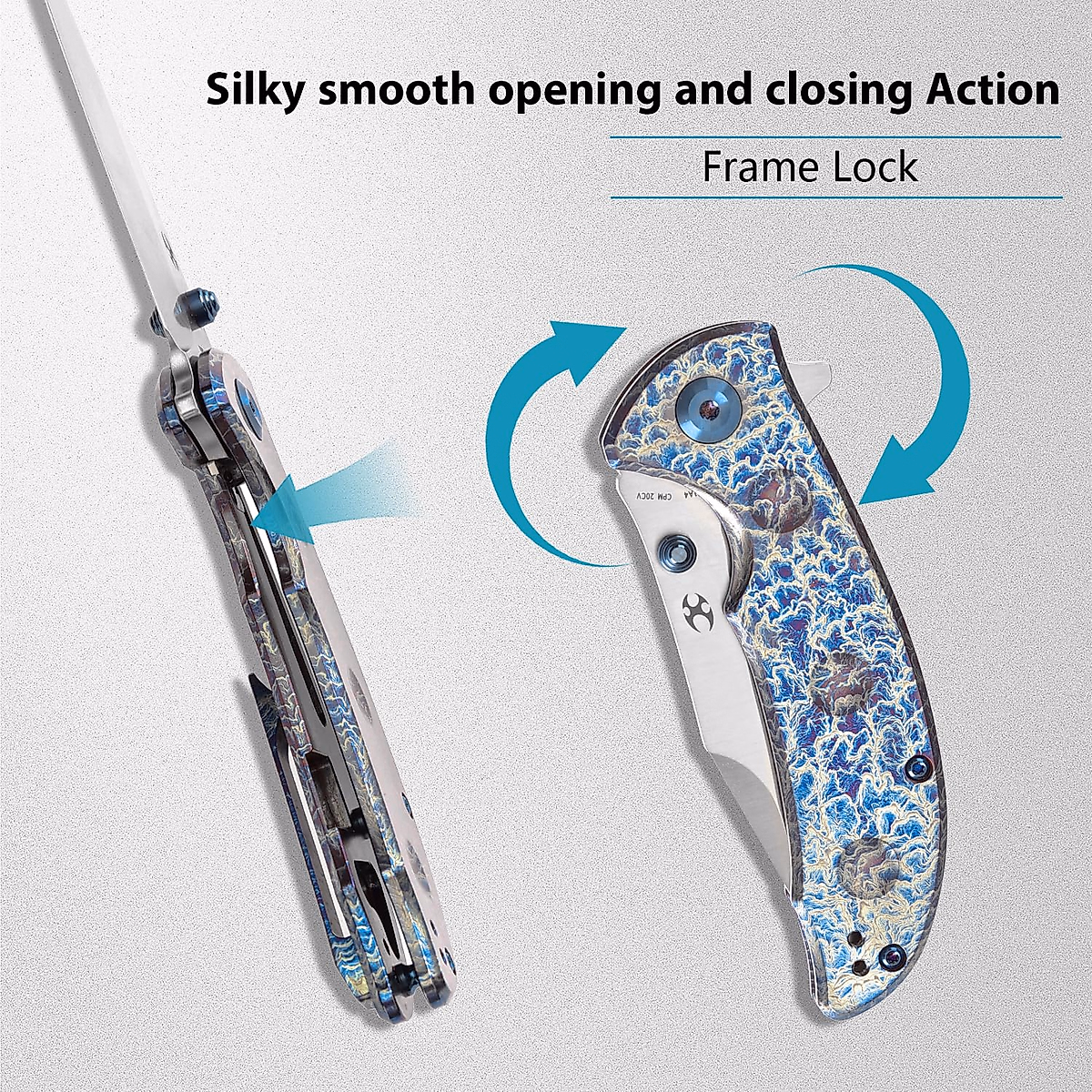 KANSEPT Rei Pocket Folding Knives for Men EDC Pocket Knife 3.3'' Satin CPM 20CV Blade Excellent Folding Knife with Titanium Lightning Strike Finish Handle EDC K1061A4