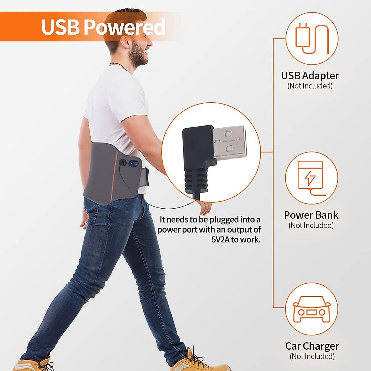 Comfheat Back Heating Pad with Vibration Massage for Lower Back Pain Relief USB Lumbar Heating Pads for Car Travel, Heated Waist Belt Warm Therapy Helpful for Lumbar Spine, Cramps (Non-Rechargeable)