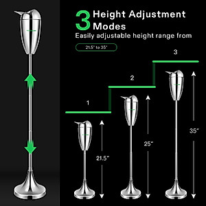VIVOSUN Floor Standing Ash Tray, Outdoor Ashtray with Stainless Steel Lid, Adjustable Height from 21.5" to 35" for Home, Patio, Chrome