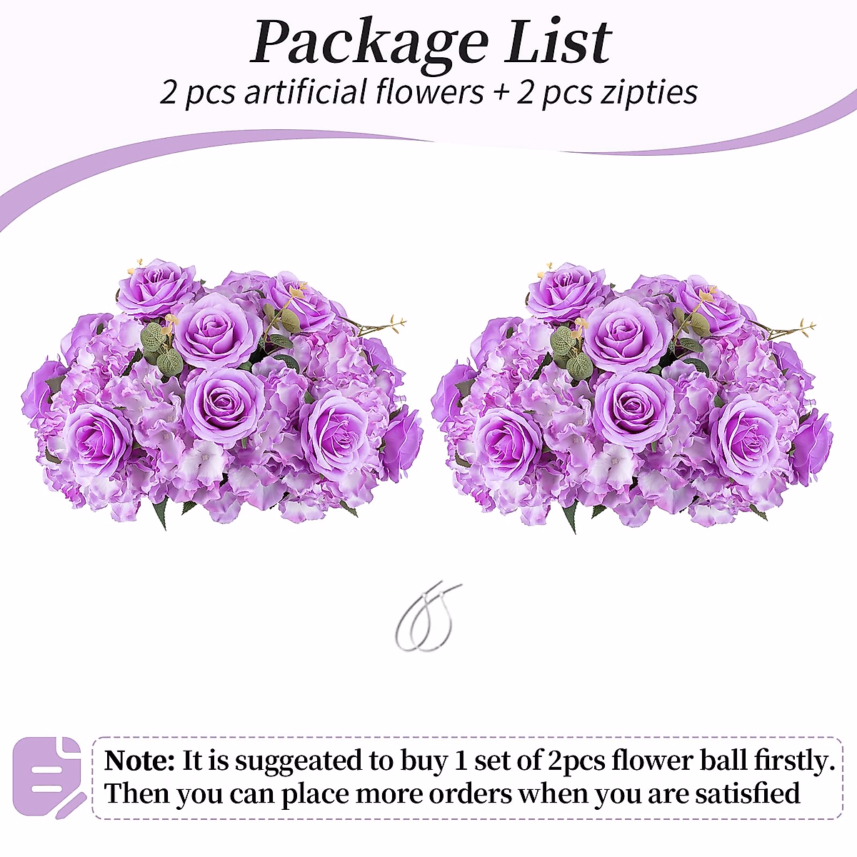 BLOSMON Artificial Flower Balls Wedding Centerpieces 2 Pcs 15.7" Large Lilac Fake Flowers Rose Hydrangea Ball Arrangement Center Pieces for Table Silk Floral Bouquet for Wedding Party Home Decor