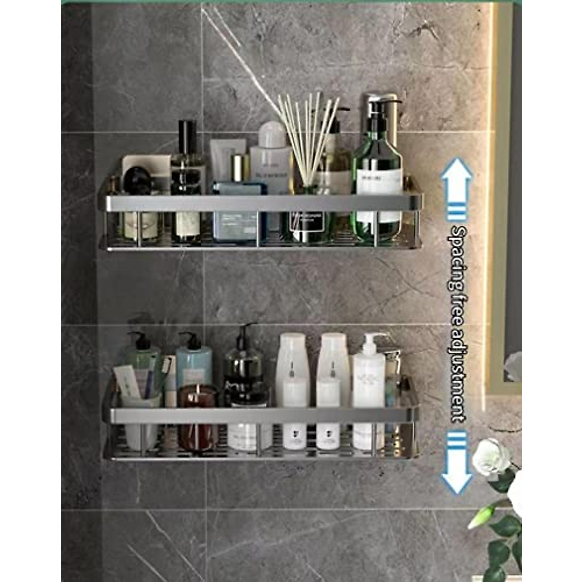 JZRH Shower Box, Strong Adhesive Shower Box Set of 2, with Hanging Rod and 2 Detachable Hooks, Suitable for Bathroom, Kitchen, Balcony and Toilet Black