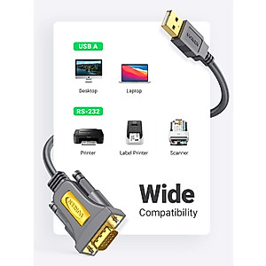 UGREEN 6ft USB to Serial Adapter, Serial to USB Adapter DB9 Male 9 Pin with PL2303 Chipset, PVC jacket, RS232 to USB Cable for Windows 11 10 8.1 8 7 XP Vista, Mac OS, Linux
