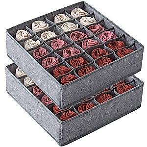 Qozary 2 Pack Socks Underwear Drawer Organizer Divider, 24 Cell or 16 Cell Collapsible Cabinet Closet Organizer Storage Boxes for Clothes, Socks, Lingerie, Underwear, Ties