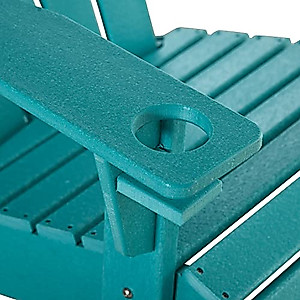 Outsunny Adirondack Chair with Cup Holder, All Weather Patio Chair HDPE Lounger, Fire Pit Seating High Back and Wide Seat for Outdoor, Backyard, Garden, Deck, Lawn Turquoise