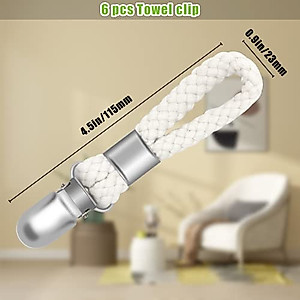 6 Pack Towel Hook Holder Braided Cotton Loop Towel Hangers Metal Clip Towel Hangers Rack Hand Towel Hook Tea Towel Holders for Kitchen Bathroom Ivory
