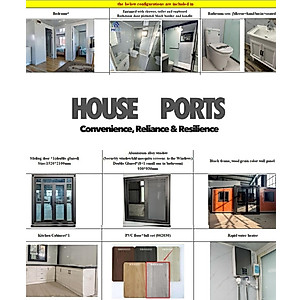 Generic House-Ports Expandable and Prefabricated Container House 15FTx20FT Home Kit with Windows and Doors for Living/Office/Garage/Extra Space/Hotels, Brown on Black
