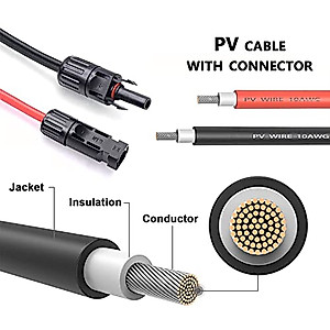 PowMr 16 Feet 10AWG(6mm²) Solar Extension Cable with Female and Male Connector Solar Panel Adaptor Kit Tool(Red & Black)