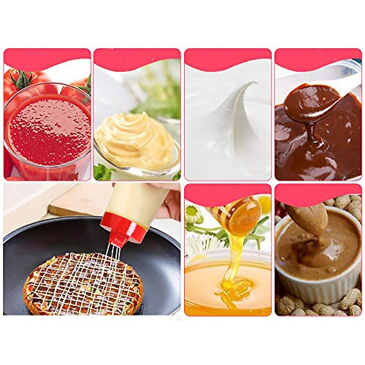 Kakamono 2-pack Porous Squeeze Bottles,Leak Proof Refillable Condiment Container for Kitchen Use,Salad Dressings,top dispensers for ketchup mustard mayo hot sauces olive oil(10 oz)