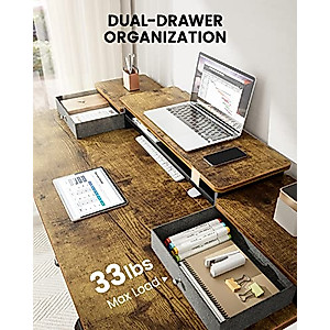 ErGear Electric Standing Desk with Double Drawers, 48x24 Inches Adjustable Height Sit Stand Up Desk, Home Office Desk Computer Workstation with Storage Shelf, Vintage Brown