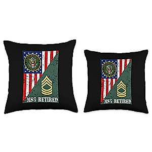 Retired Army Apparel Retired Army Master Sergeant Half Rank & Flag Throw Pillow, 16x16, Multicolor