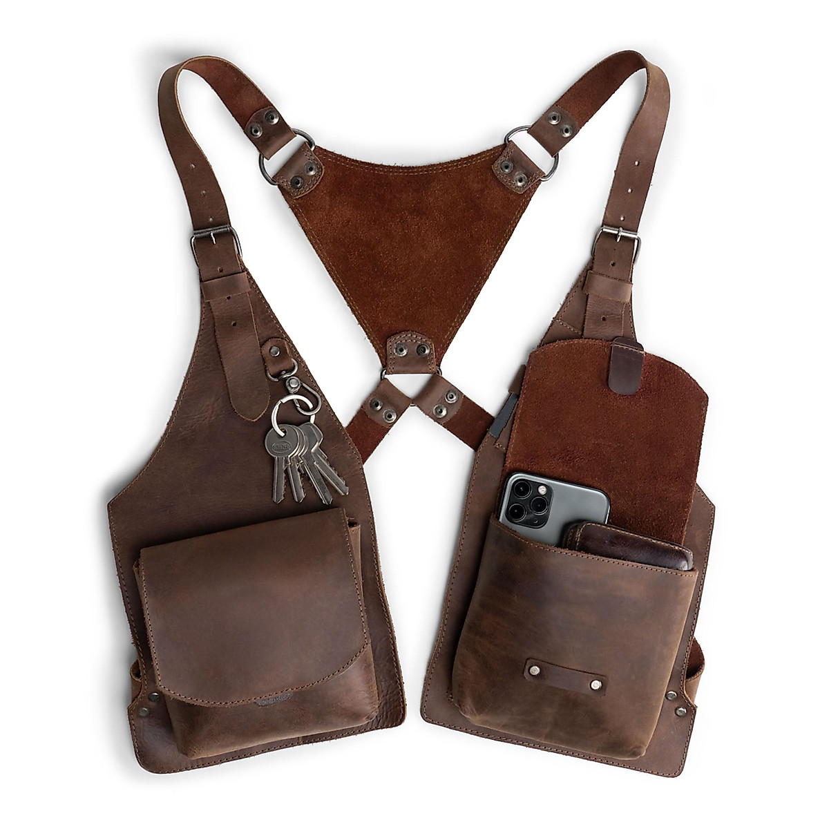 Hide & Play, Shoulder Holster with Adjustable Straps, Ideal for Cosplay, Steampunk, Renaissance, Costume Parties, Full Grain Leather, Handmade, Bourbon Brown