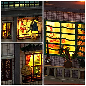 GuDoQi DIY Book Nook Kit, Dollhouse Wood Bookend, Booknook Bookshelf Insert, Miniature Dollhouse Kit, Bookends Model Build for Adult, Gift for Birthday, Chinese Past Street