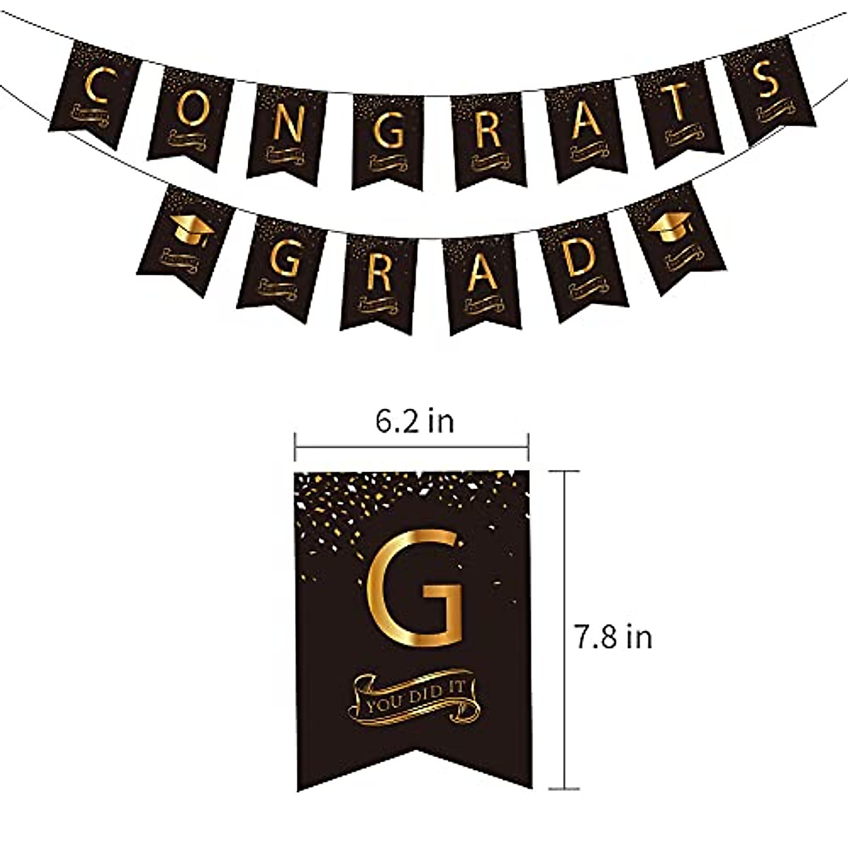 2022 Graduation Decorations, Graduation Decor Black and Gold, Graduation Banner, Hanging Swirls, Paper Pom Poms Flowers, Photo Backdrop, Graduation Party Supplies 2022