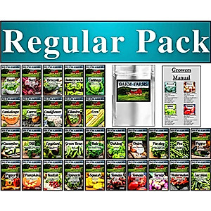 30 Vegetable & Fruit Seeds for Planting Your Outdoor & Indoor Home Seed Garden, Survival Gear Kit Includes 5900 Seeds, A Growing Guide & Mylar Package Gardening Heirloom Non-GMO Veggie Seed B&KM Farms