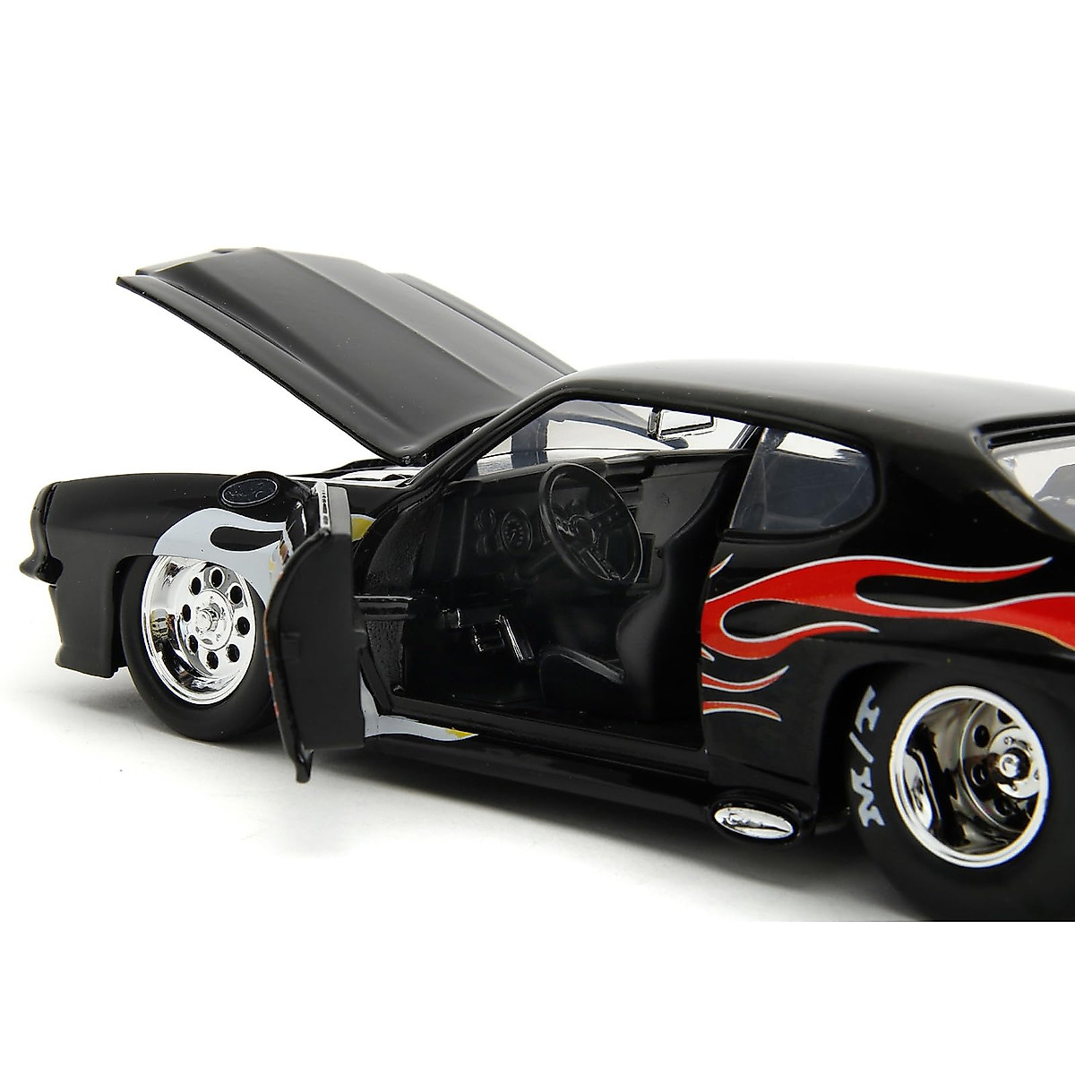 1971 Pontiac GTO Black with Flame Graphics Bigtime Muscle Series 1/24 Diecast Model Car by Jada 35022