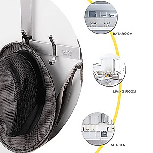 YUMORE Over The Door Hooks, SUS304 Stainless Steel Heavy Duty Door Hanger for Coats Robes Hats Clothes Towels, Hanging Towel Rack Organizer, Easy Install Space Saving Bathroom Hooks, Brushed Finish