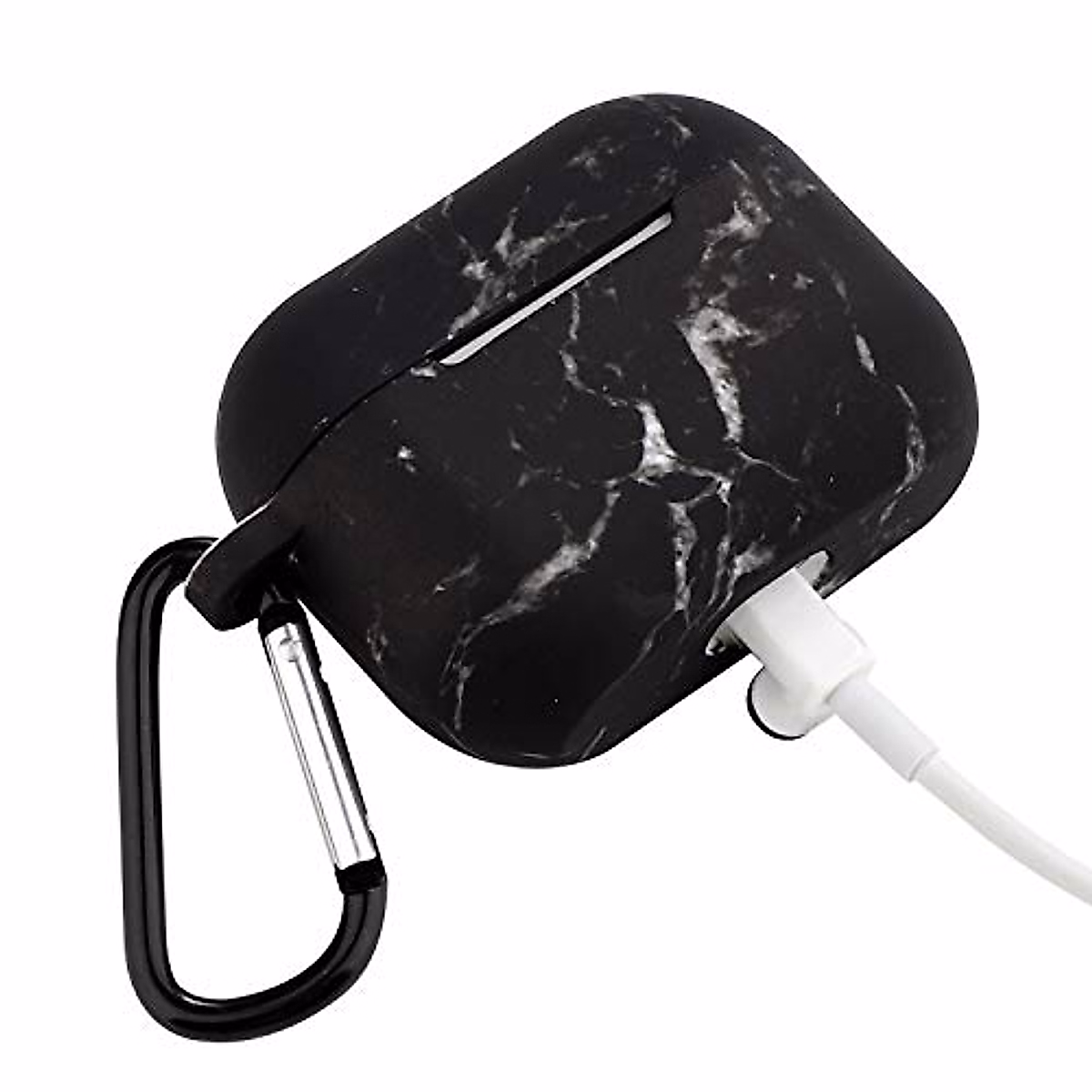 Seadream Silicone Printed Marble Designer Protective Cover Case with Metal Keychain Compatible with Airpods Pro (Marble Black)