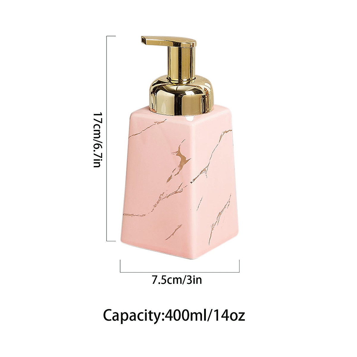 Soap Dispenser,/Marble Ceramic Foaming Soap Dispenser, Foam Soap Dispenser with Gold Pump, Hand Foaming Dispenser, for Barthroom Kitchen-pink-400ml/short (Color : Pink)