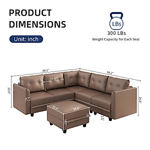 LLappuil Modular Sectional Sofa, Convertible L Shaped Sectional Couch with Storage, Faux Leather Fabric, Modular Sectionals with Chaise, 7 Seats Sofas for Living Room, Cognac Brown