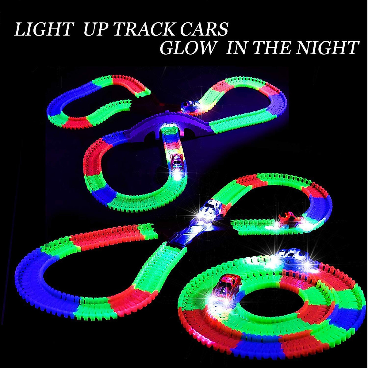 Track Cars Compatible with Magic Tracks and Neo Tracks Light Up Racing Track Accessories with 5 Flashing LED Lights Glow in The Dark Best toys for Boys and Girls ( 3 Pack )