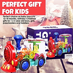 Tooty Toy Transparent Train Toy - Fun and Interactive Electric Train Toy for Kids - Music Train with LED Light up - Colorful Moving Gears -Tummy Time Crawling Baby Toys for Boys Girls