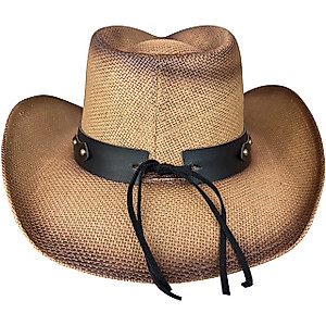 Western Outback Cowboy Hat Men's Women's Style Straw Felt Canvas (Brown Bull)
