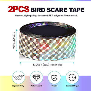 Bird Scare Tape Ribbon(524FT) - Reflective Tape for Birds - Keep Birds Away Outdoor - Scare Tape for Bird Control - Double Side Ribbon, Scare Geese, Pigeon, Duck, Woodpecke - Yard Decoration
