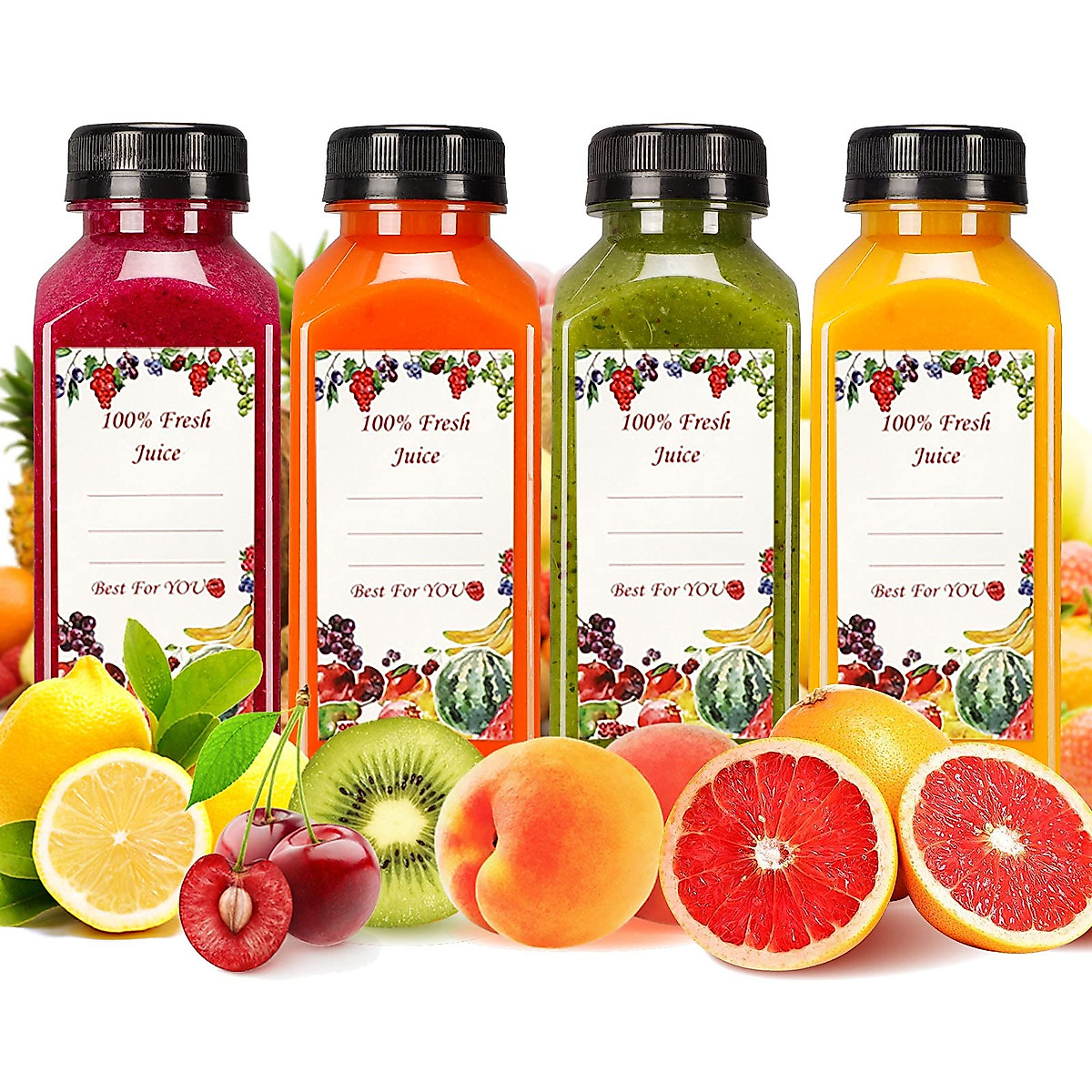 SUPERLELE 20pcs 12oz Empty Plastic Juice Bottles with Caps, Reusable Water Bottles, Clear Bulk Drink Containers with Black Tamper Evident Lids for Juicing, Smoothie, Drinking and Other Beverages