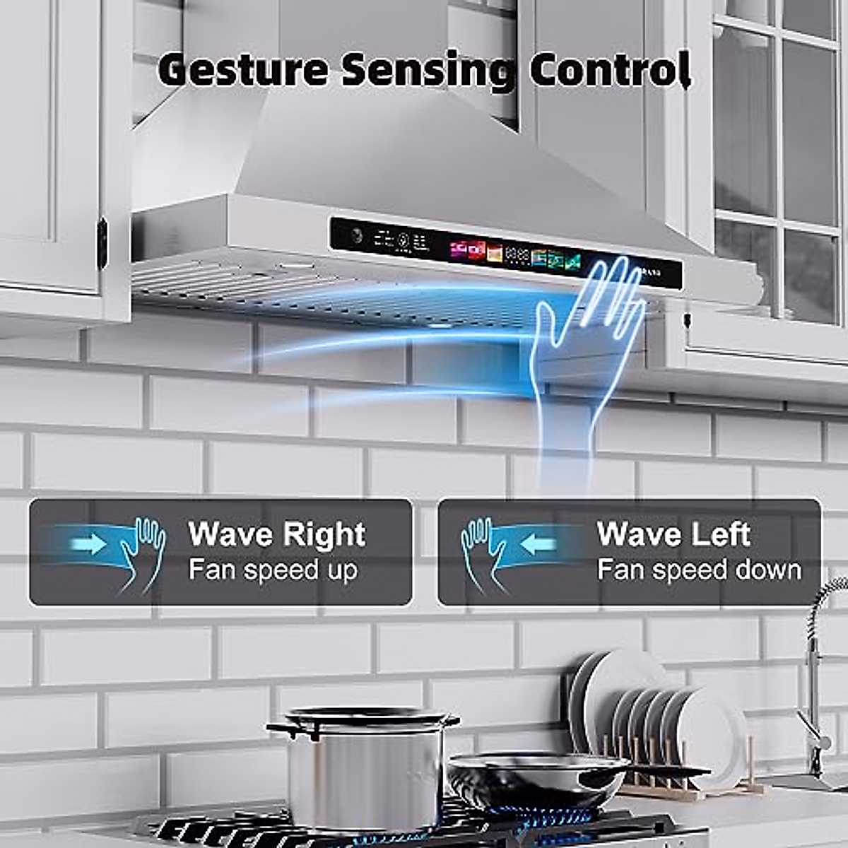 BRANO 30 Inch Wall Mount Range Hood with Voice/Gesture/Touch Control, 900 CFM Kitchen Hood Vent with 4 Speed Exhaust Fan, Ducted/Ductless Convertible Stove Hood with Memory Mode, 4 Adjustable Lights