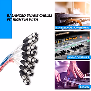 Seismic Audio Speakers 8 Channel Low Profile XLR Send Sub Snake Cable, XLR Splitter Cable, 15 Feet
